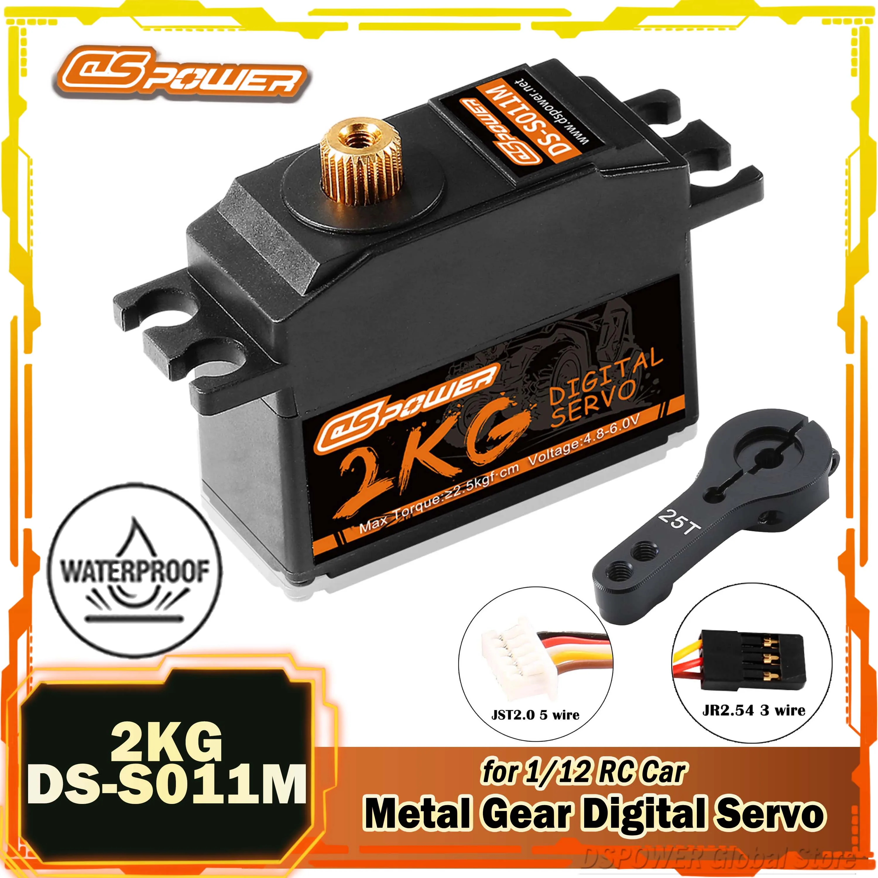 DSPOWER 2KG Metal Gear Waterproof Digital Servo 4.8~6.0V for 1/12 RC ...