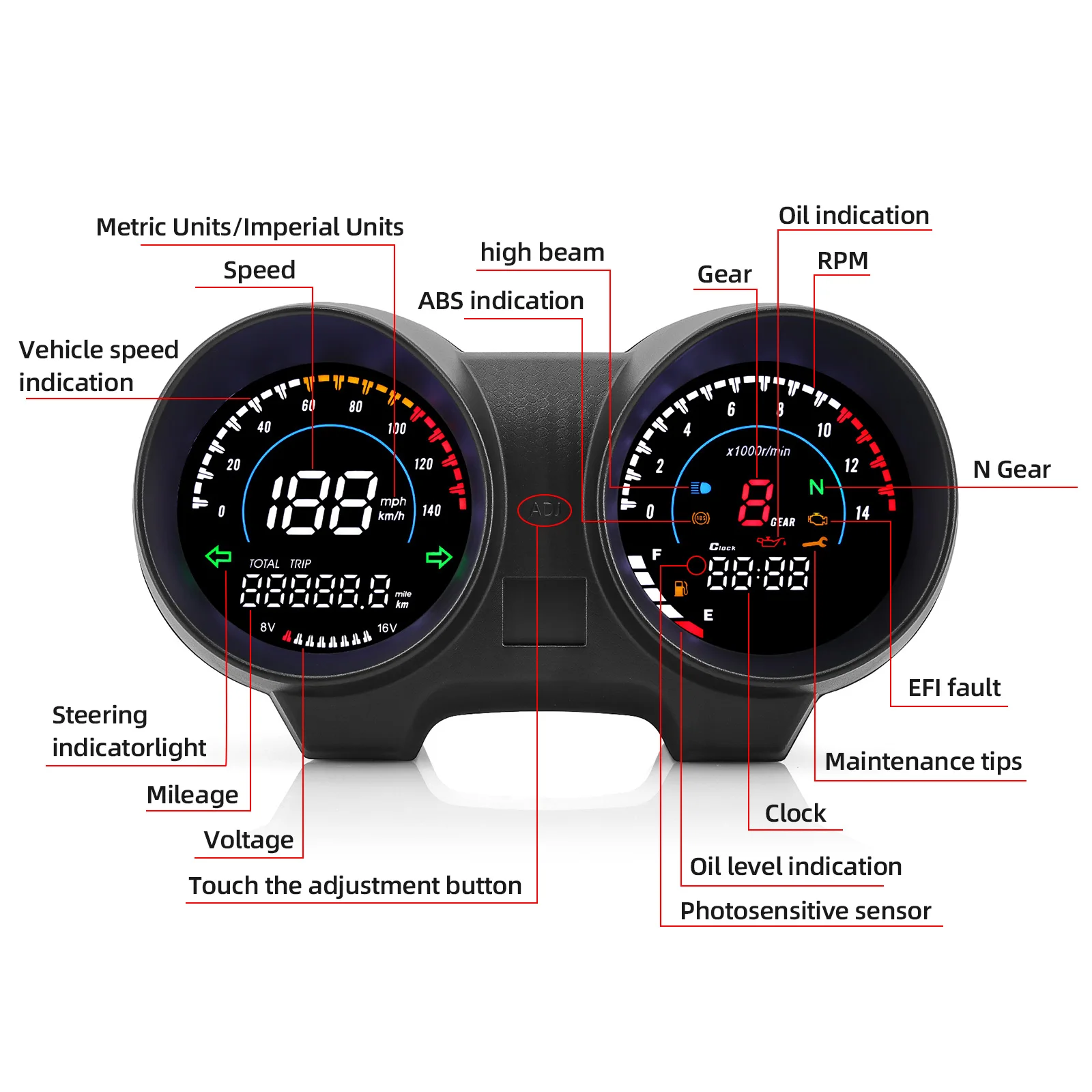 Motocicleta-Digital-Dashboard-Veloc-metro-od-metro-medidor-de-RPM ...