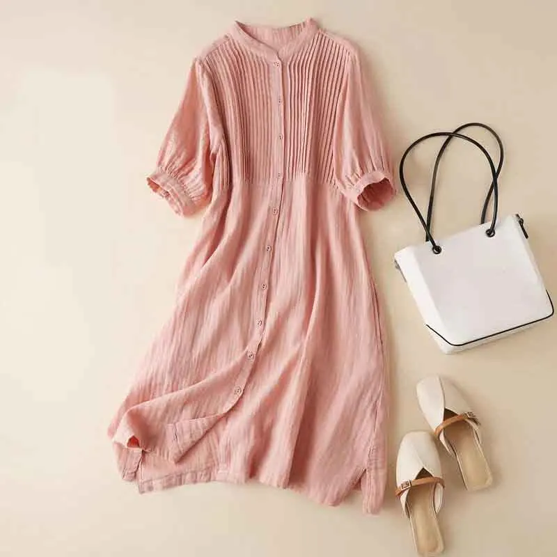 Cotton-linen-five-part-sleeve-dress-2023-summer-Japanese-women-s-organ ...