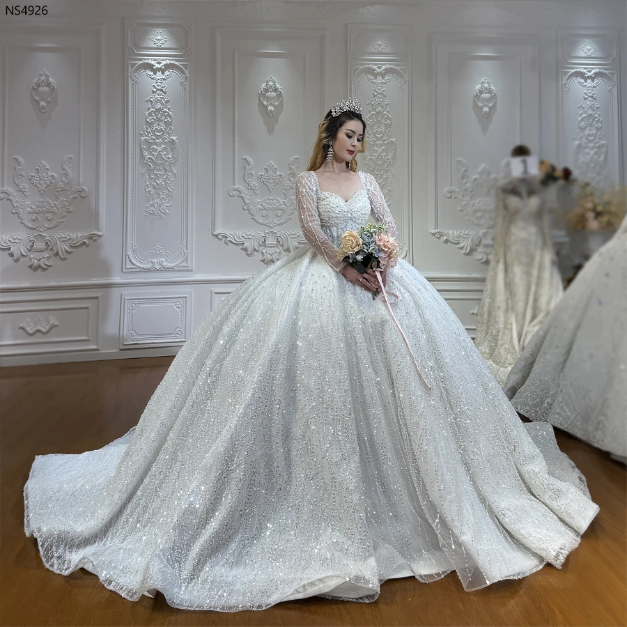 Customized NS4926 Puffy Ball Gown Beading Lace Wedding Gowns ...