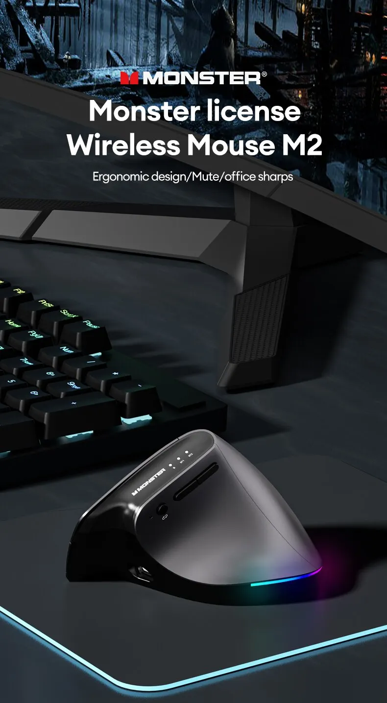 Monster M2 2.4Ghz Wireless Vertical Mouse Computer Bluetooth Gaming ...