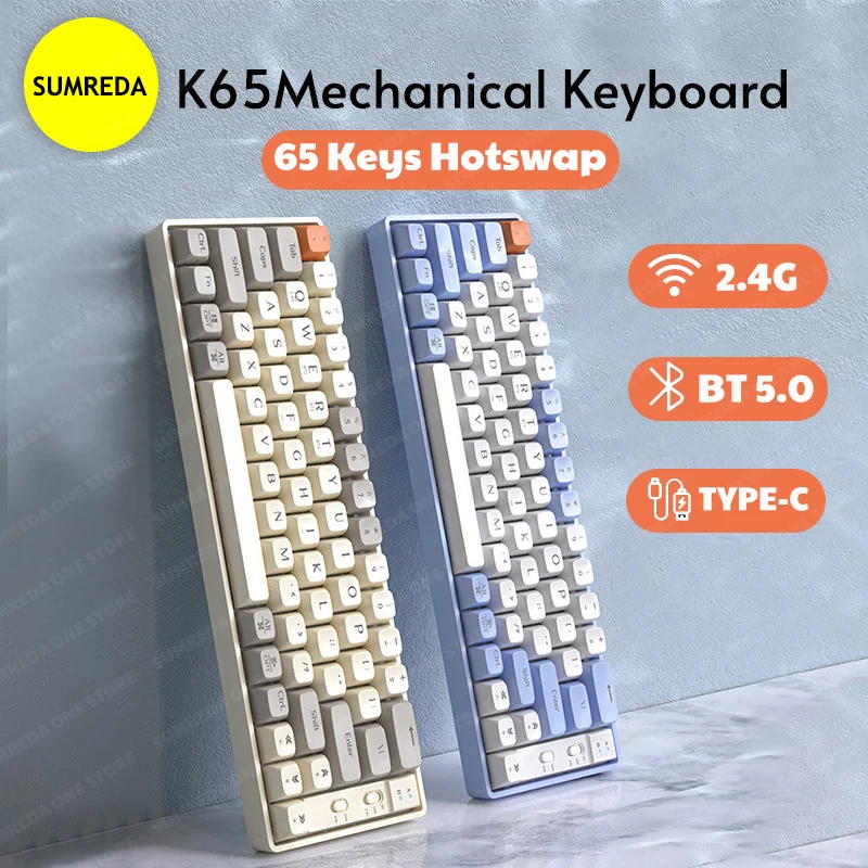 Langtu GK65 Bluetooth 5.0 2.4G Wireless Mechanical Keyboard 65Keys ...