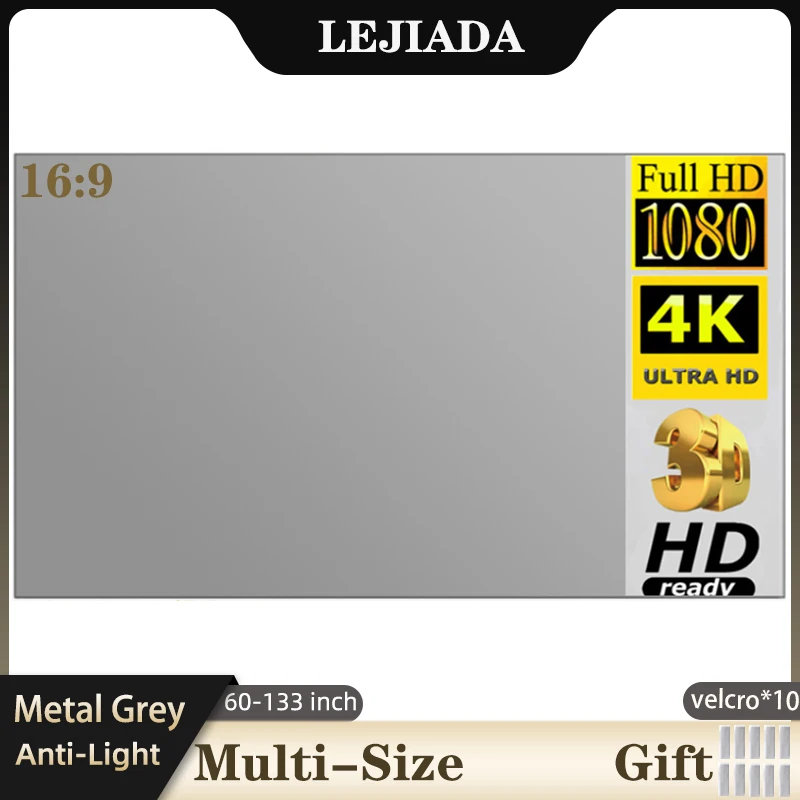 LEJIADA Projector Screen 60-133 Inch Metal Grey Anti-Light Foldable Portable Projection Screen ...
