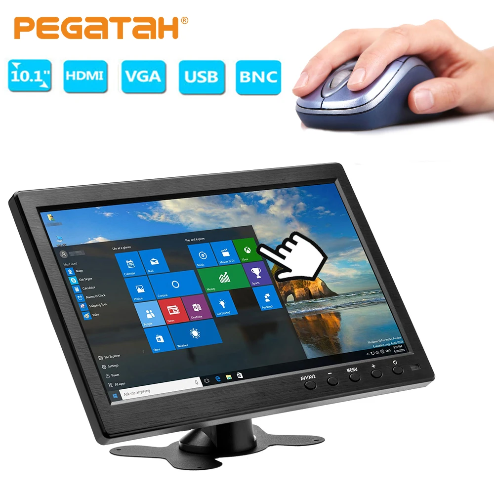 PEGATAH 10.1inch LCD HD PC Monitor Mini TV Computer Display 2 Channel Video Input Portable ...