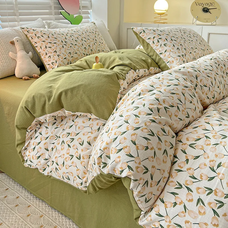 Simple-Bedding-Set-Double-Yarn-Jacquard-Cotton-Floral-Four-Piece-Set ...