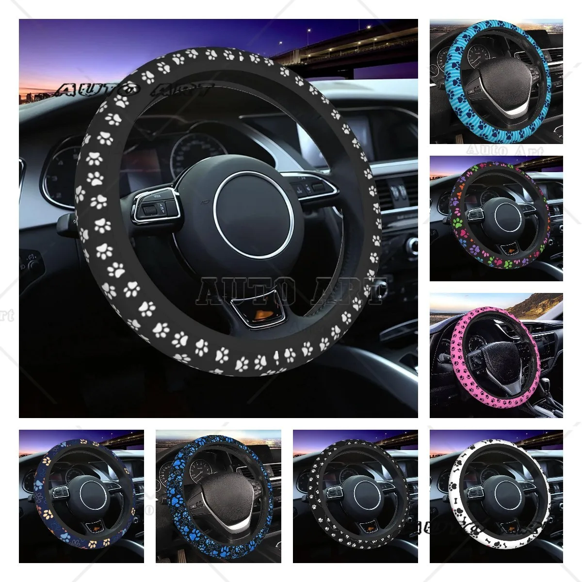 Dog Cat Paw Print Steering Wheel Cover 15 inch Universal Cute Car ...