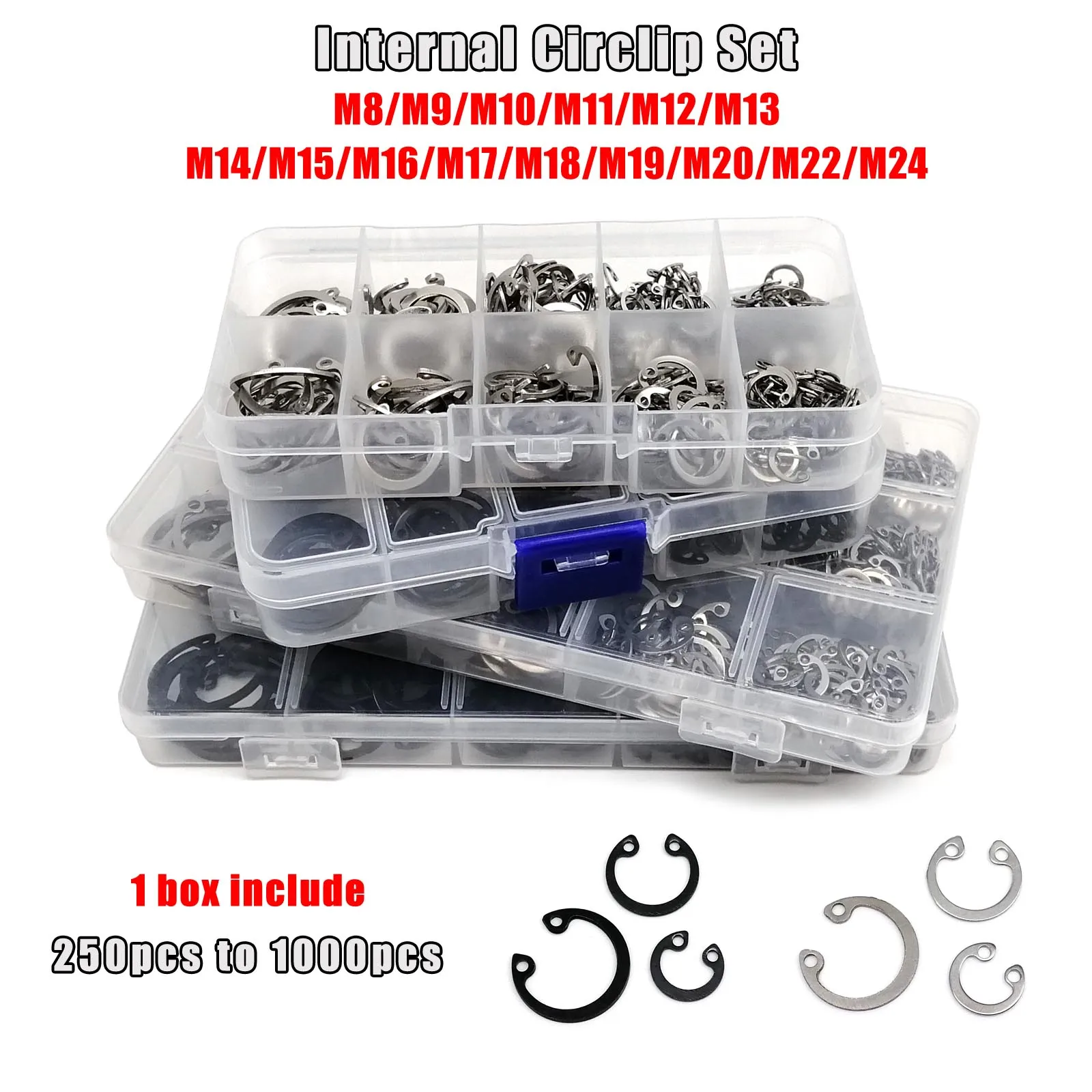 250/535/1000pcs 8-24mm Shaft Hole C Type Internal Circlip Retaining ...