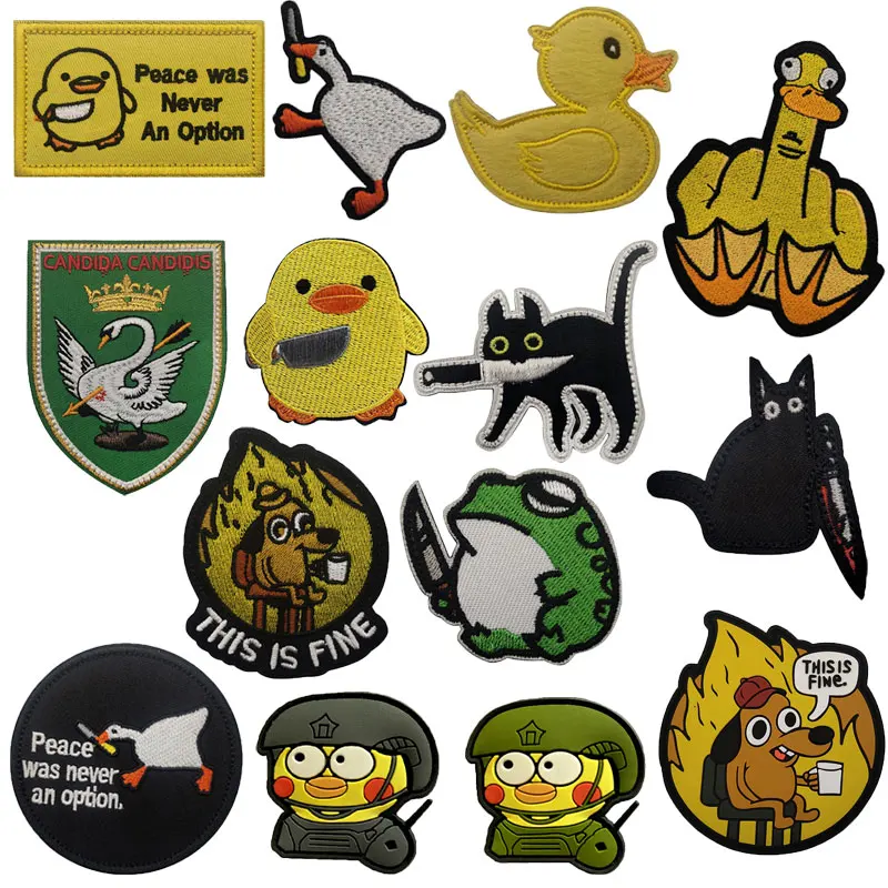 Cute-Cartoon-Animals-with-Knives-Cats-Ducks-Geese-Tactical-Embroidery ...