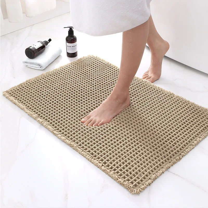 Solid Color Waffle Carpet Bathroom Entrance Door Absorbent Floor Mat ...
