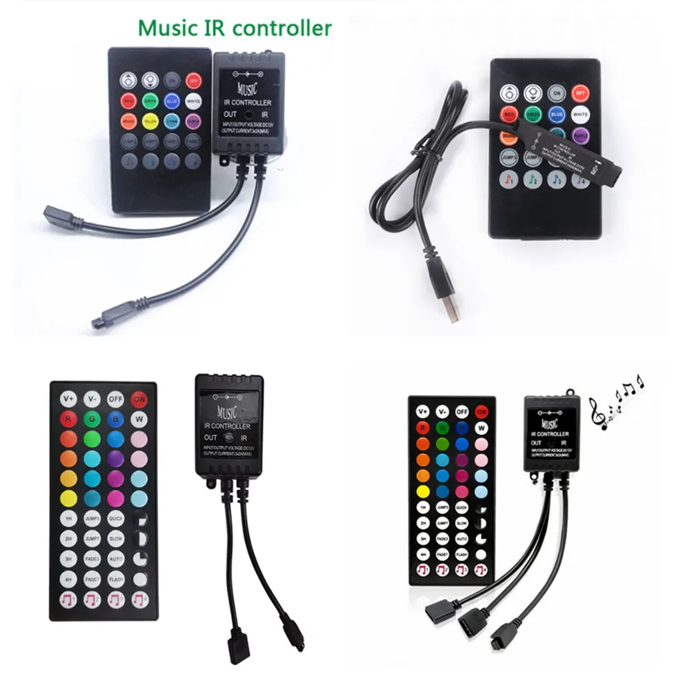 RGB LED 스트립용 원격 사운드 센서, IR 컨트롤러, USB 블랙, 고품질, 음악 키 20 개, 5 24V ...