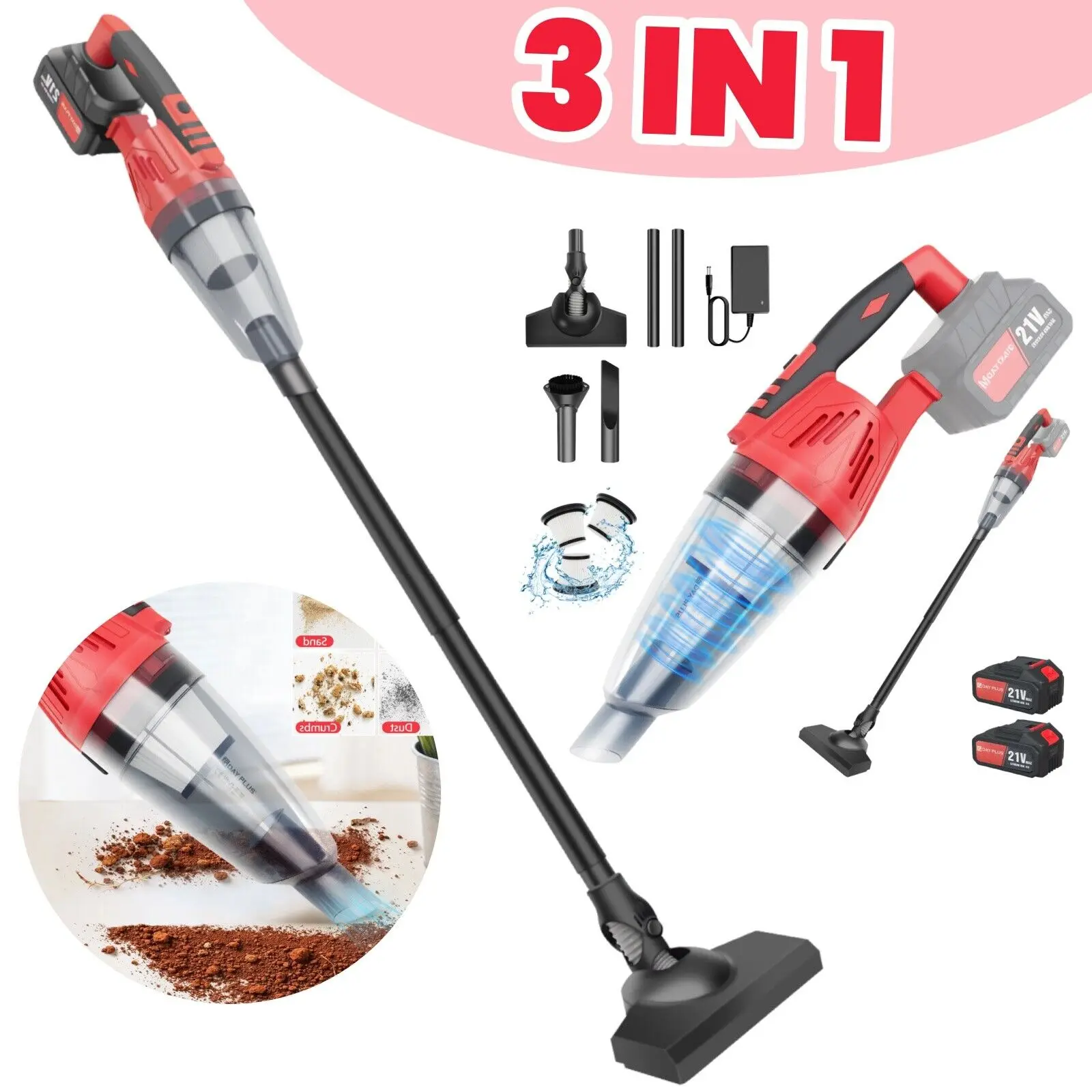 120W Rechargeable Cordless Vacuum Cleaner 2 in 1 Lightweight Stick ...