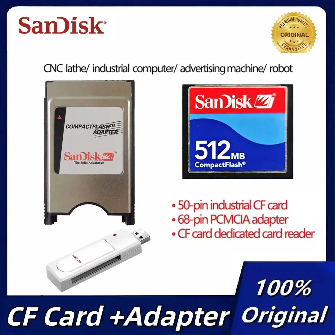 Original SanDisk CompactFlash 512MB With Pcmcia Adapter Industrial ...