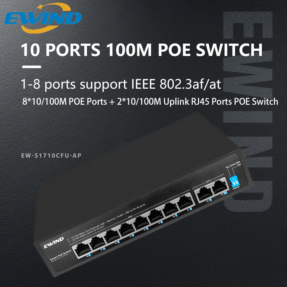 Ewind Poe Switch 6/10 Ports 10/100m Ethernet Switch With 2 10/100m Rj45 ...
