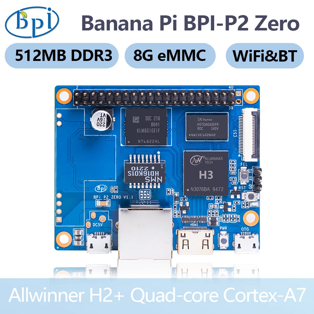 Banana-Pi-BPI-P2-Zero-Allwinner-H3-512M-DDR-3-RAM-8G-eMMC-Integrated ...