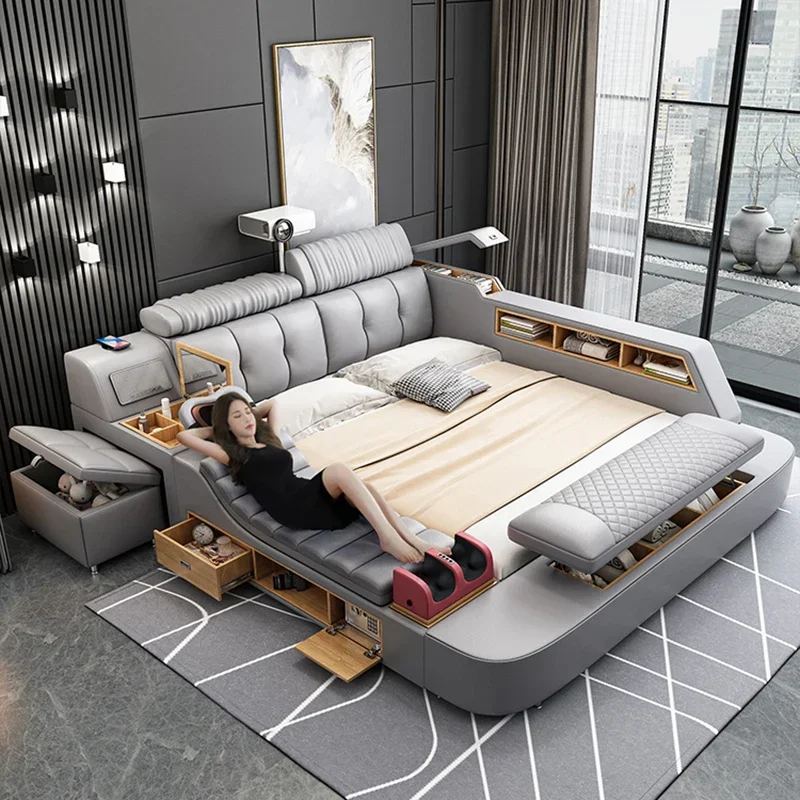 Beauty-Multifunctional-Bed-Girls-Design-Smart-Double-Modern-Storage-Bed ...