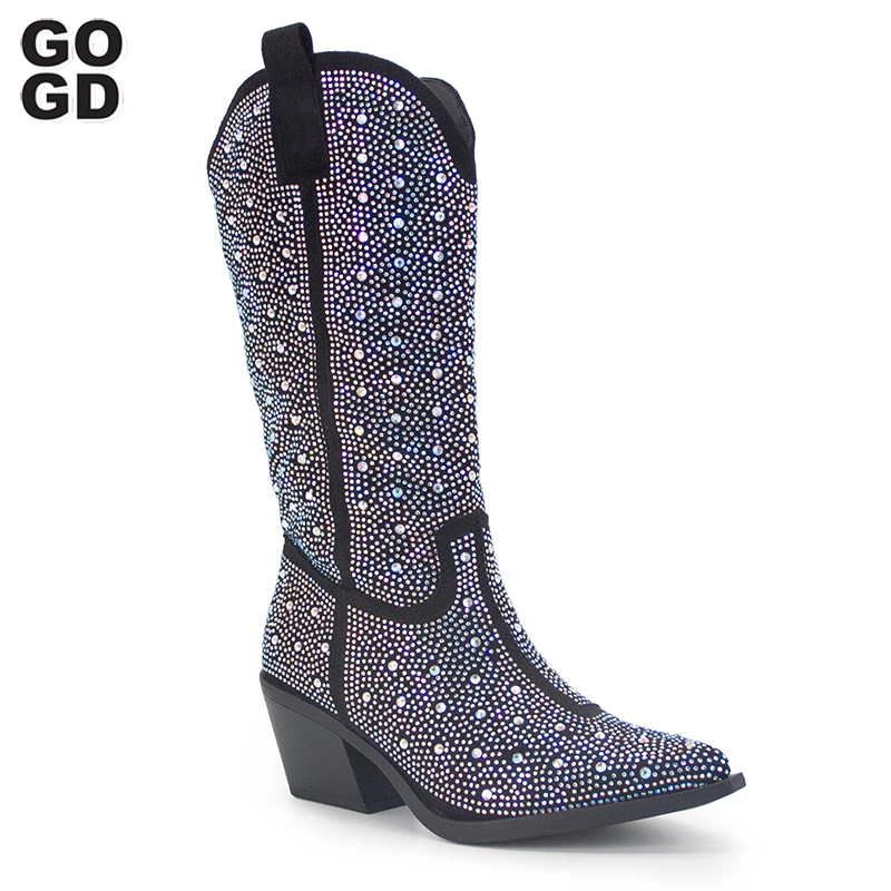Gogd-Strass-Mode-Damen-Western-Mid-Calf-Stiefel-neue-Cowboy-Cowgirl-gl ...