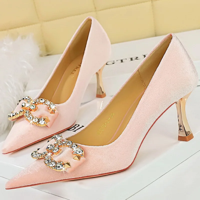 BIGTREE Elegant Women 7cm High Heels Flock Pumps High Quality ...