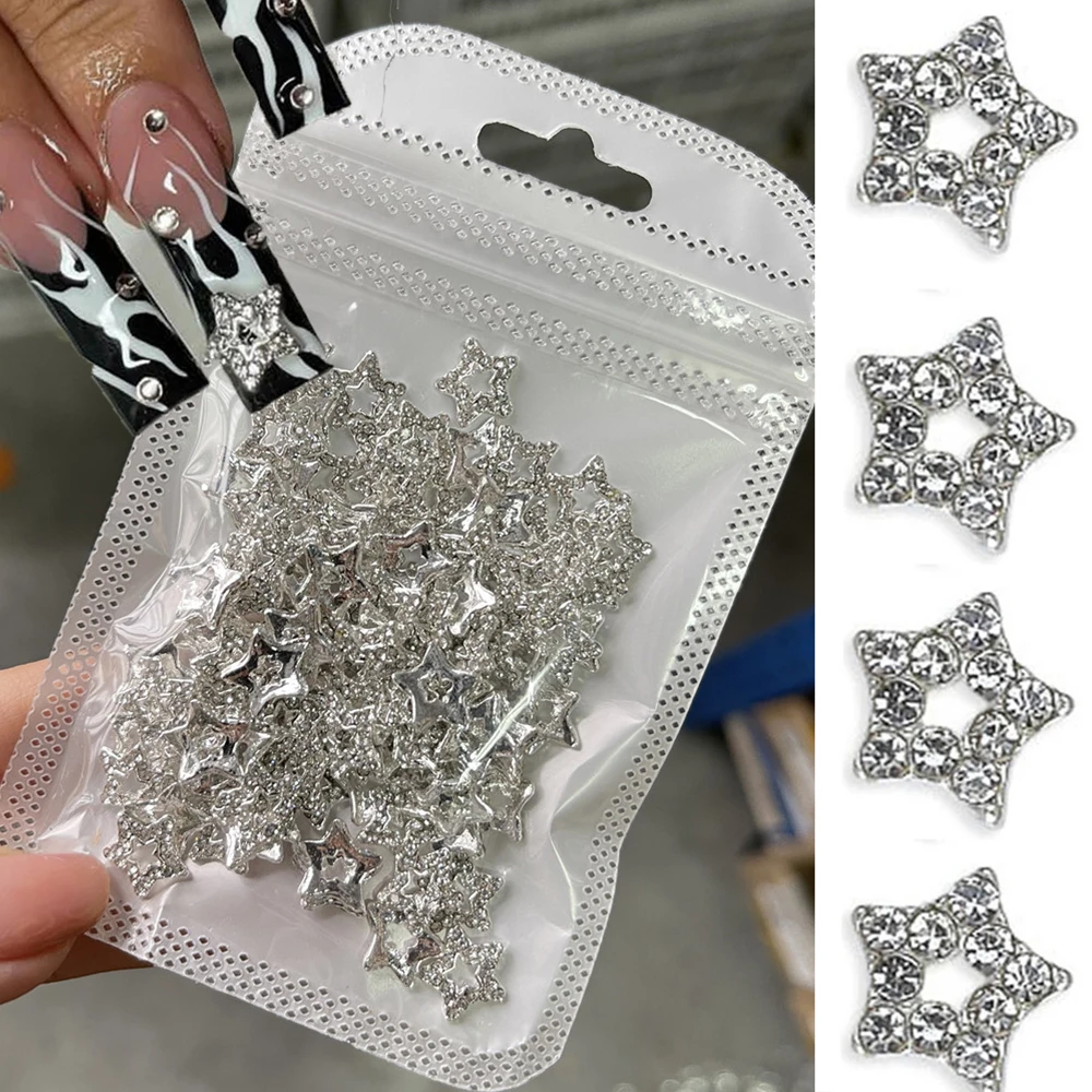 10pcs 3D Silver Pentagram Star Nail Art Alloy Rhinestone Luxury Metal ...