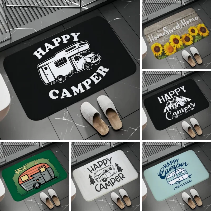 Happy-Campers-Welcome-Mat-Floor-Decoration-Carpet-Non-slip-Easy-To ...