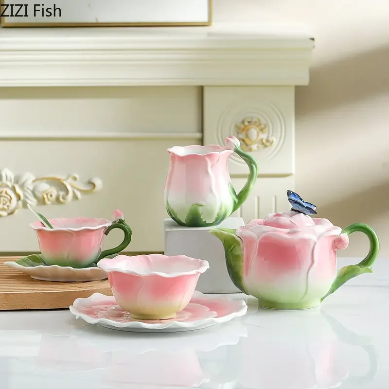 European Creative Flower Mug Couples Afternoon Tea Ceramic Coffee Cup ...
