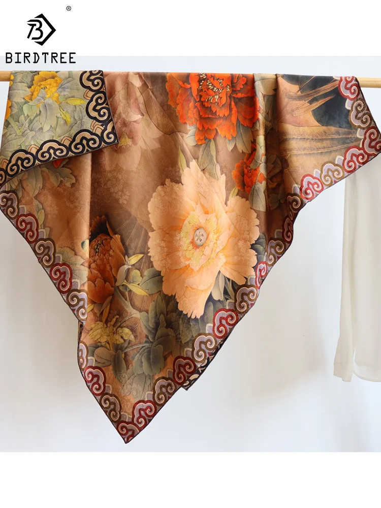 Birdtree-100-Real-Silk-Chinese-Double-Sided-Difference-Flower-Scarf-Mom ...
