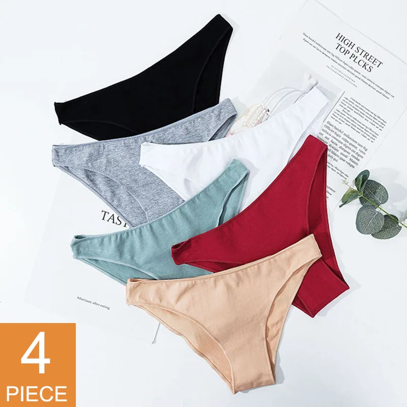 4PCS/Set Women's Cotton Briefs Sexy Low Waist Female Underpants ...