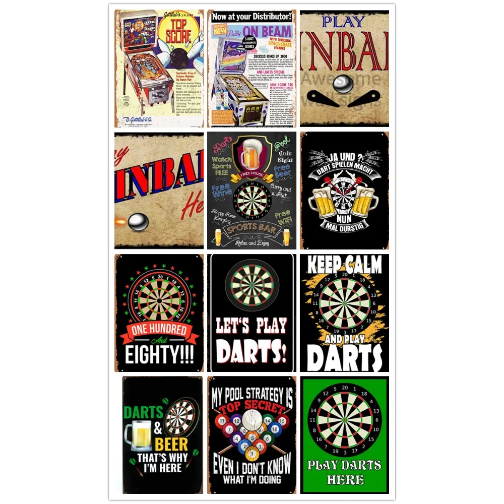 Darts-billiards-pinballs-Logo-Metal-Tin-Sign-Vintage-Retro-Poster-Art ...