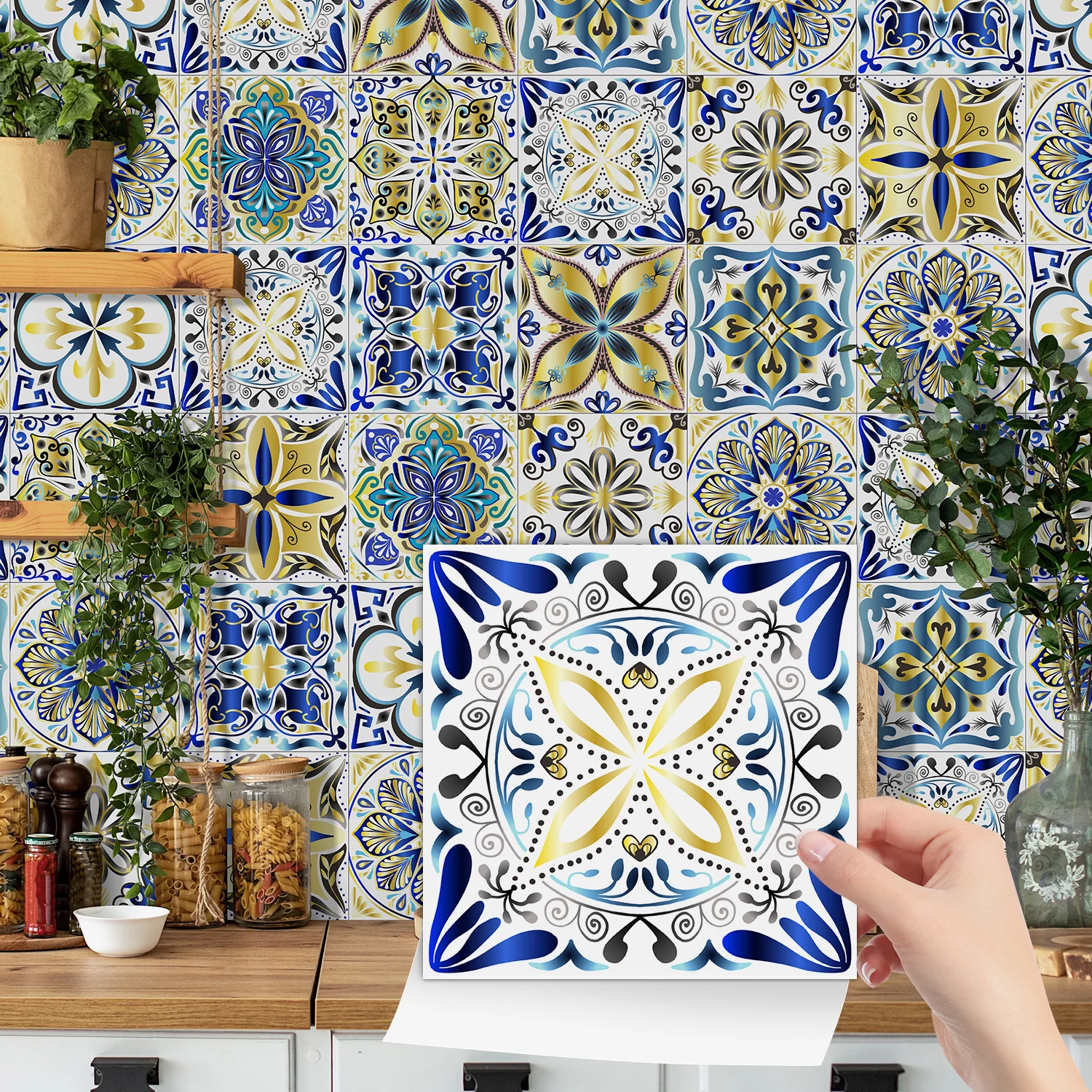 24pcs/set Blue Color Tiles Sticker Wall Stickers Kitchen Bathroom ...