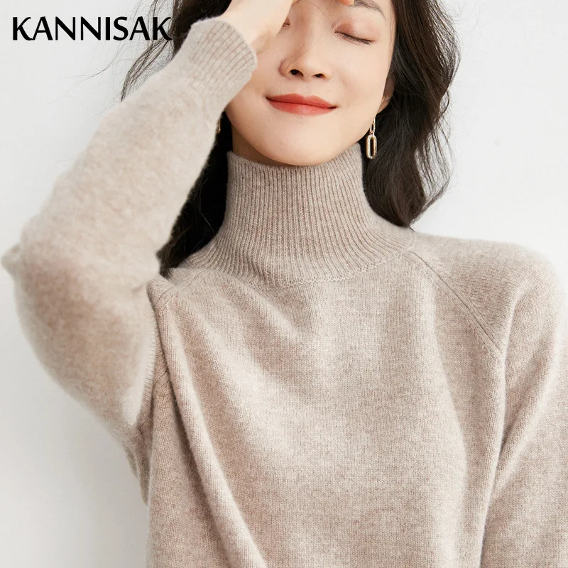 Pull-col-roul-manches-longues-pour-femmes-pulls-marron-monochromatique ...