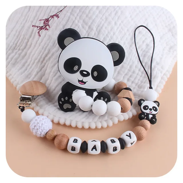 Customized English Silicone Letter Name Baby Pacifier Clip Panda Dummy ...