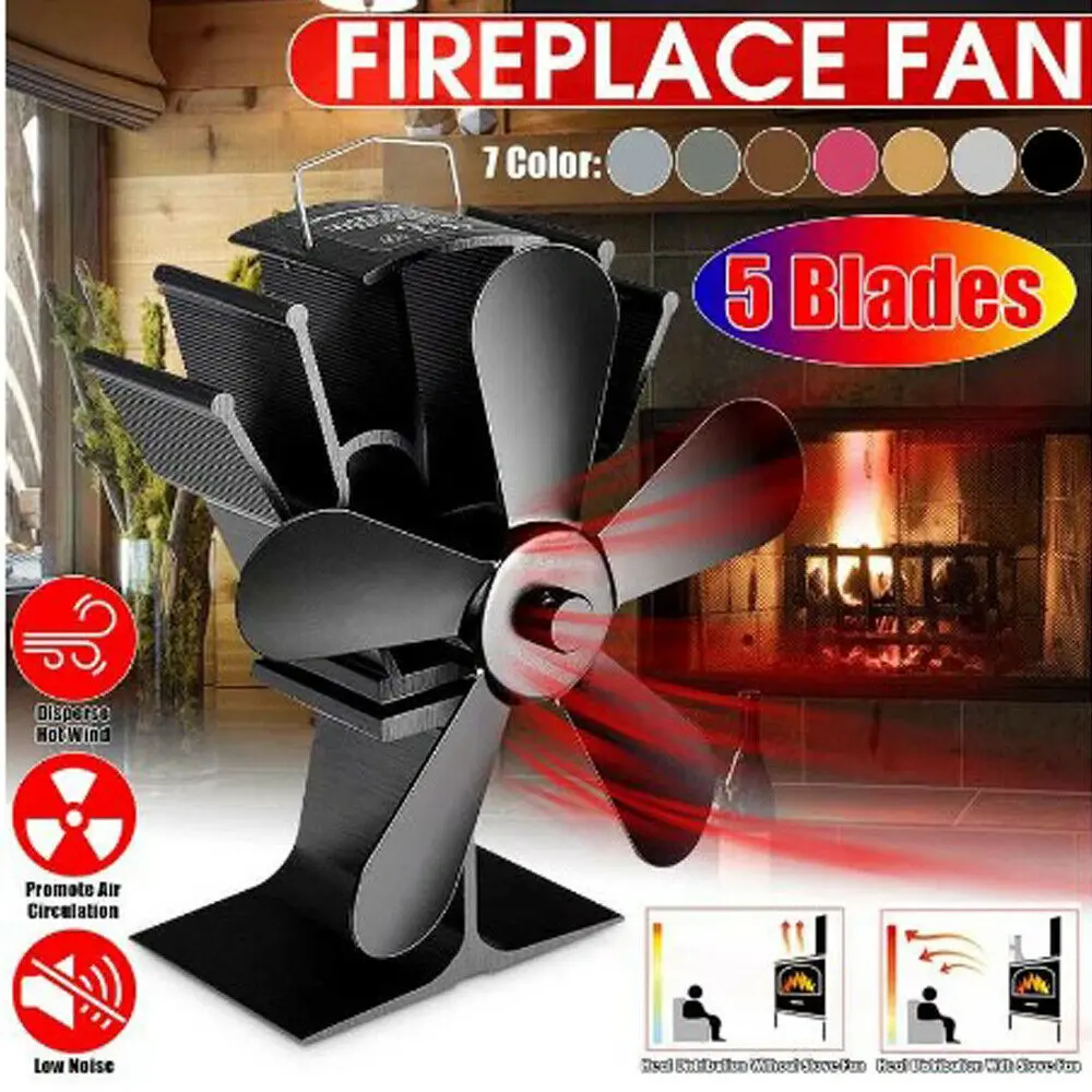 Fireplace-Fan-5-Blade-Heat-Powered-Stove-Fan-Log-Wood-Burner-Room ...