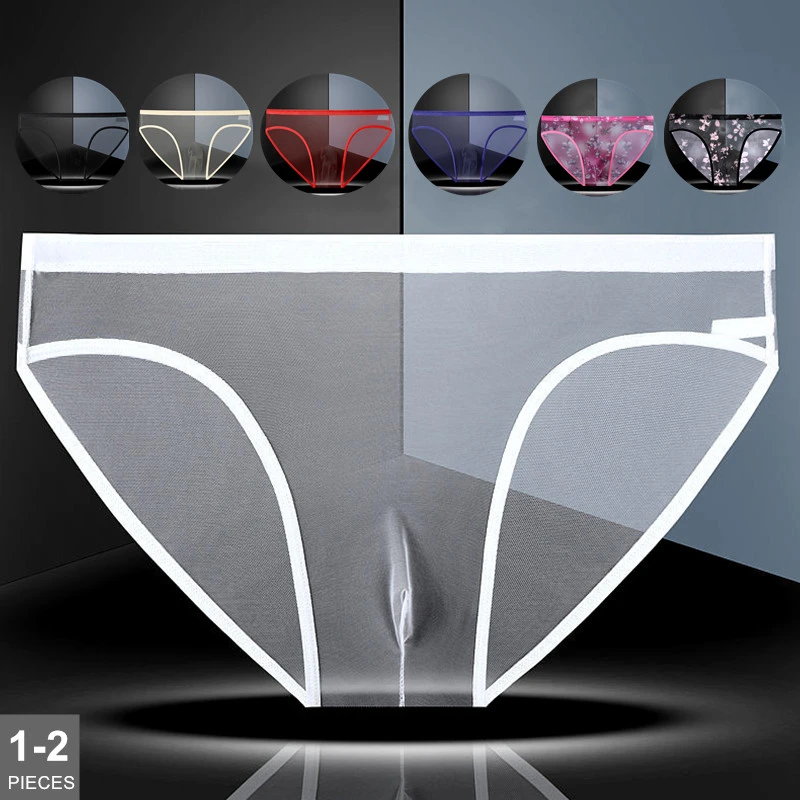 1-2 Pcs Transparent Underwear Briefs For Men Solid Color/printed Ultra ...