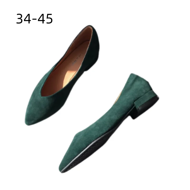 Lady 2cm Low Heels Comfortable Shoes Pointed Tip Flock Slip-On Grey ...
