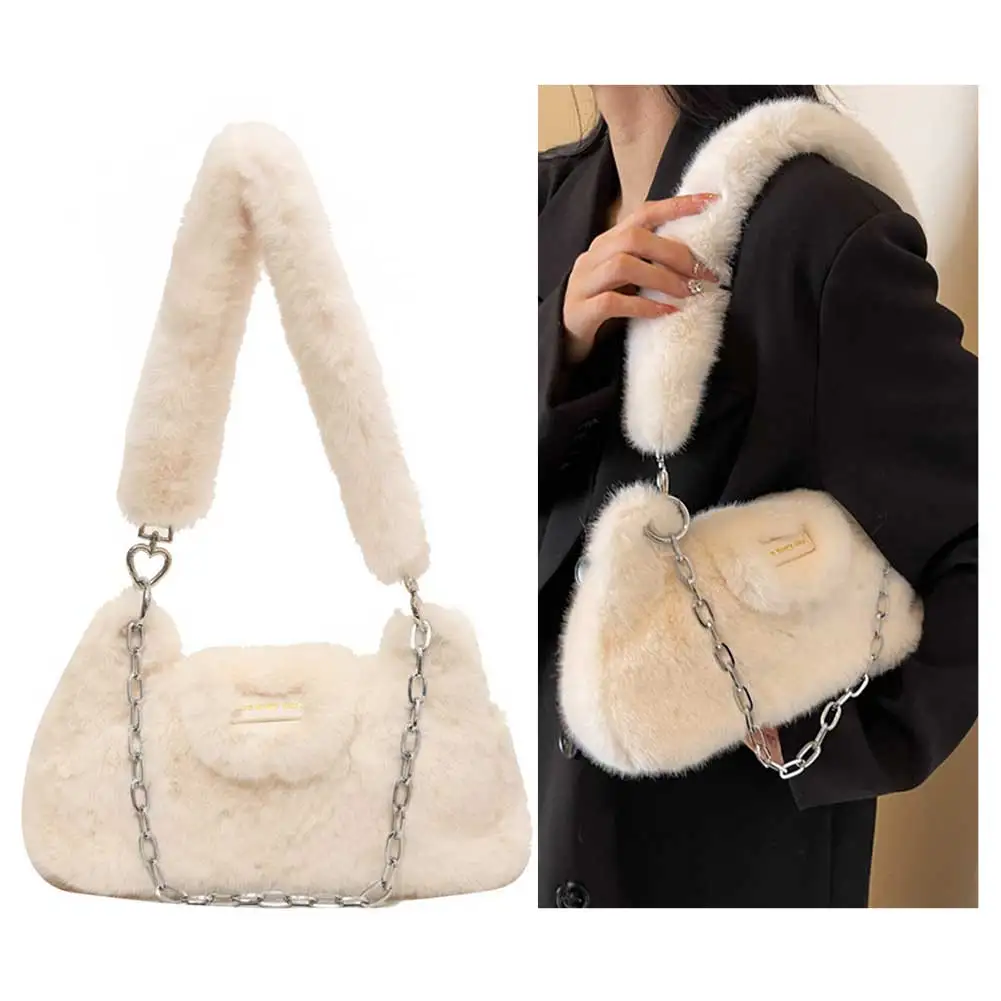 Women-Fluffy-Shoulder-Bag-Solid-Color-Big-Chain-Plush-Shoulder-Bag ...