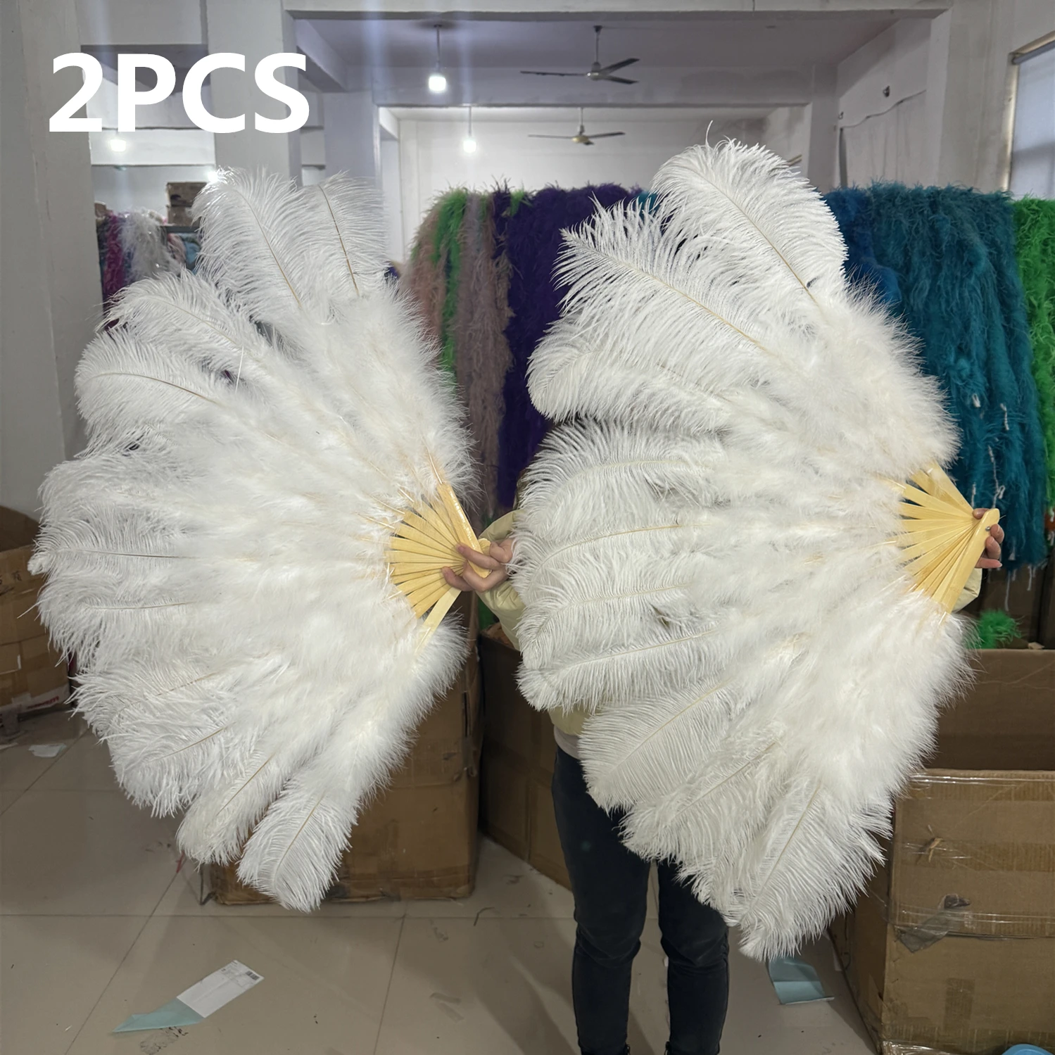 2Piece-Ostrich-Feathers-Fans-Foldable-Hand-Held-White-Plumes-Fan ...