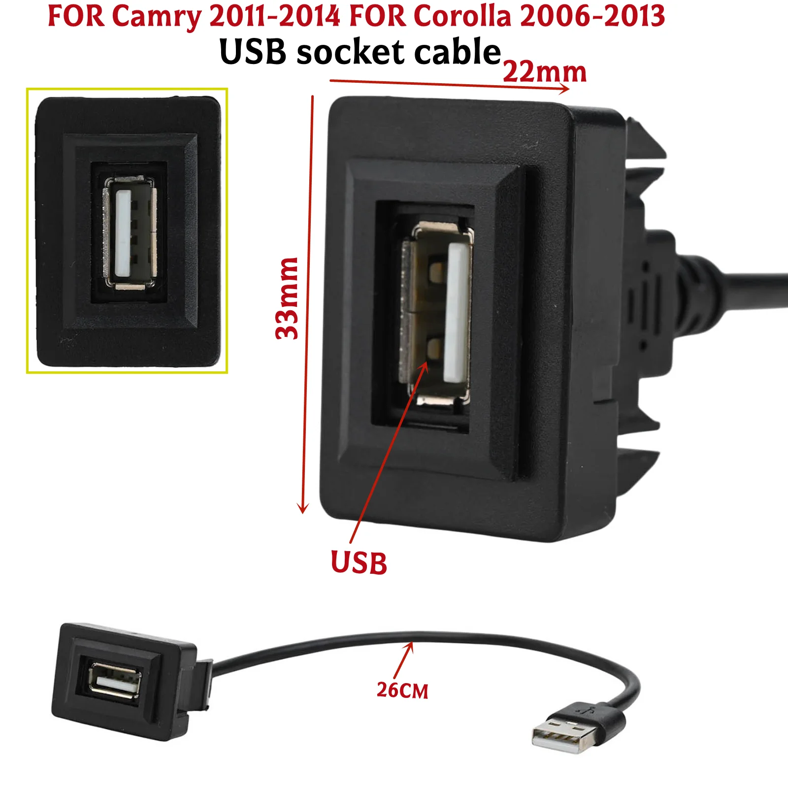 USB Passthrough Suit Small Socket For Toyota Short Dash For Hilux Prado ...
