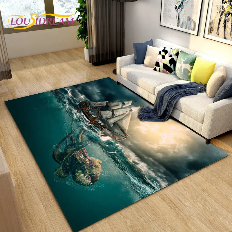 Sea monster, Boat Ship Barque Area Rug Large,Carpets Rug for Living ...