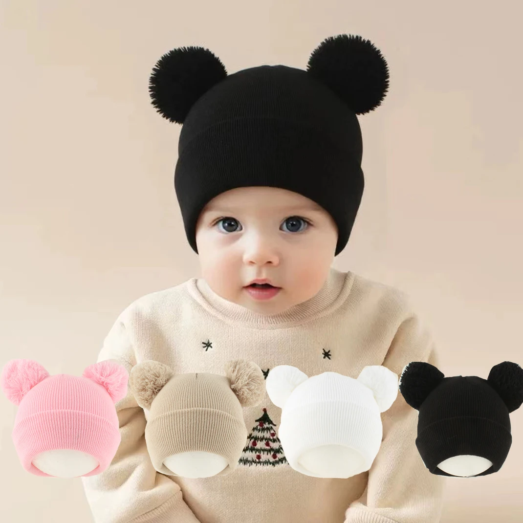 Solid Color Knitted Bonnet Bebe Newborn Baby Hat Pompom Cute Winter Hat ...