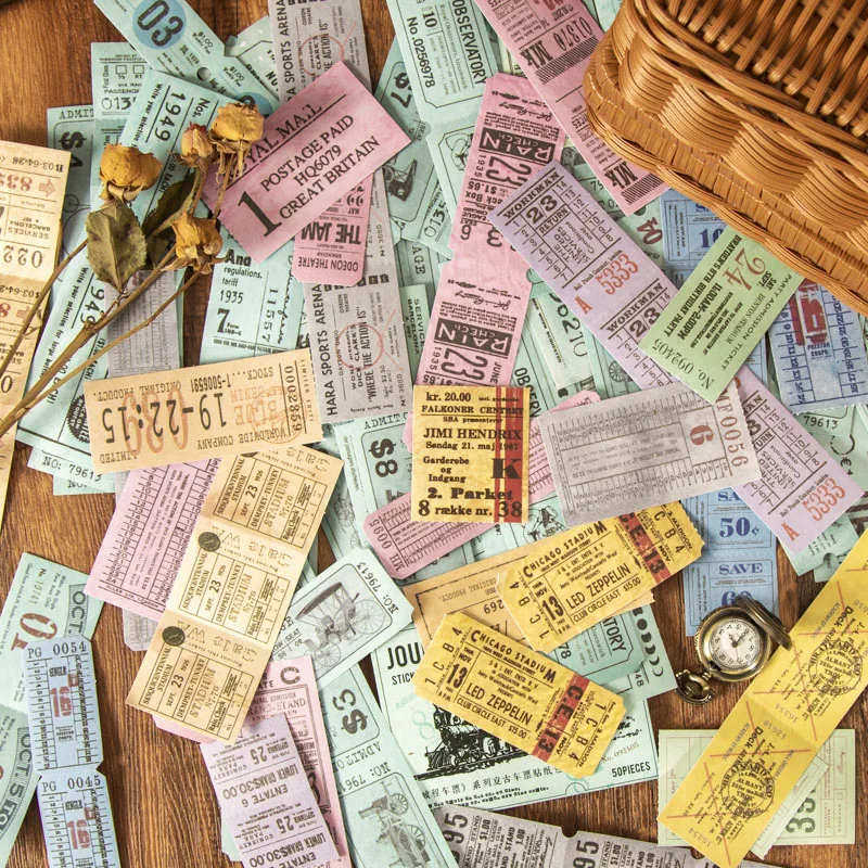 50Sheets-Strip-Ticket-Stickers-Old-Bus-Tickets-Decoration-Material ...
