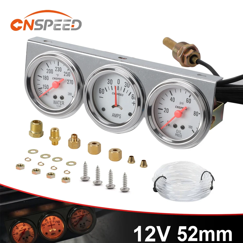 CNSPEED-2inch-Chrome-Panel-Oil-Pressure-gauge-Water-Temp-gauge-Amp ...