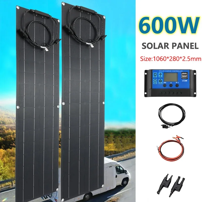 600W-300W-Flexible-Solar-Panel-Kit-12V-Battery-Charger-Monocrystalline ...