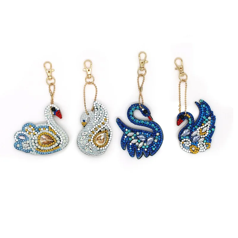 5D Swan Pattern Diamond Painting Keychain Keyring Diy Craft Diamond ...