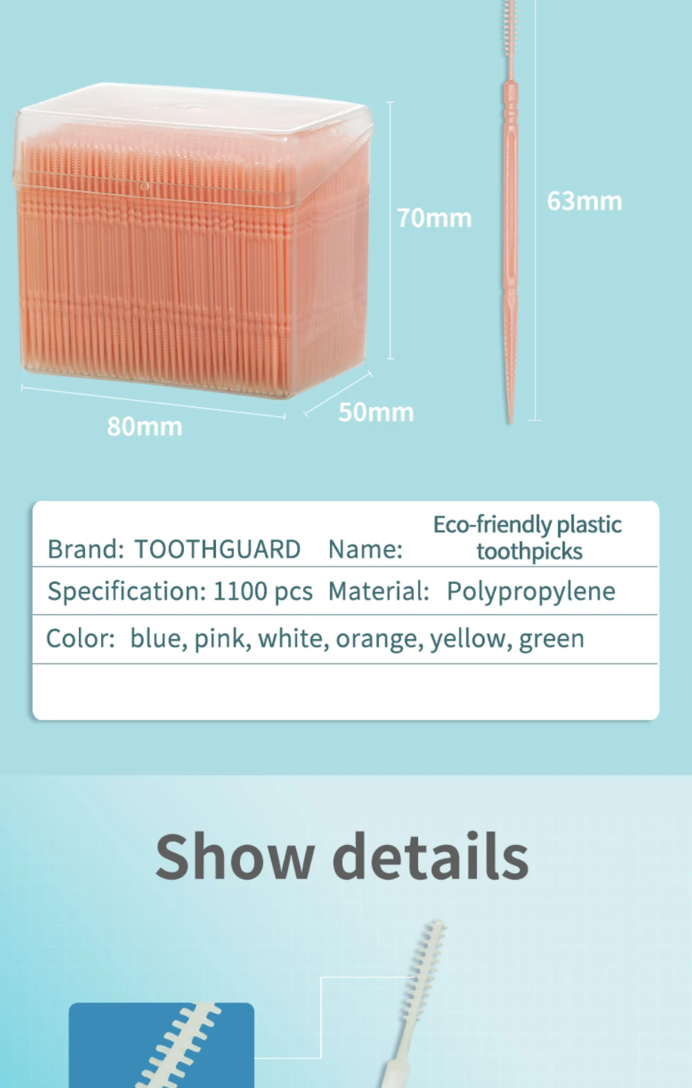 La couleur verte Cure-dents en plastique Double tête, 1100 pièces ...