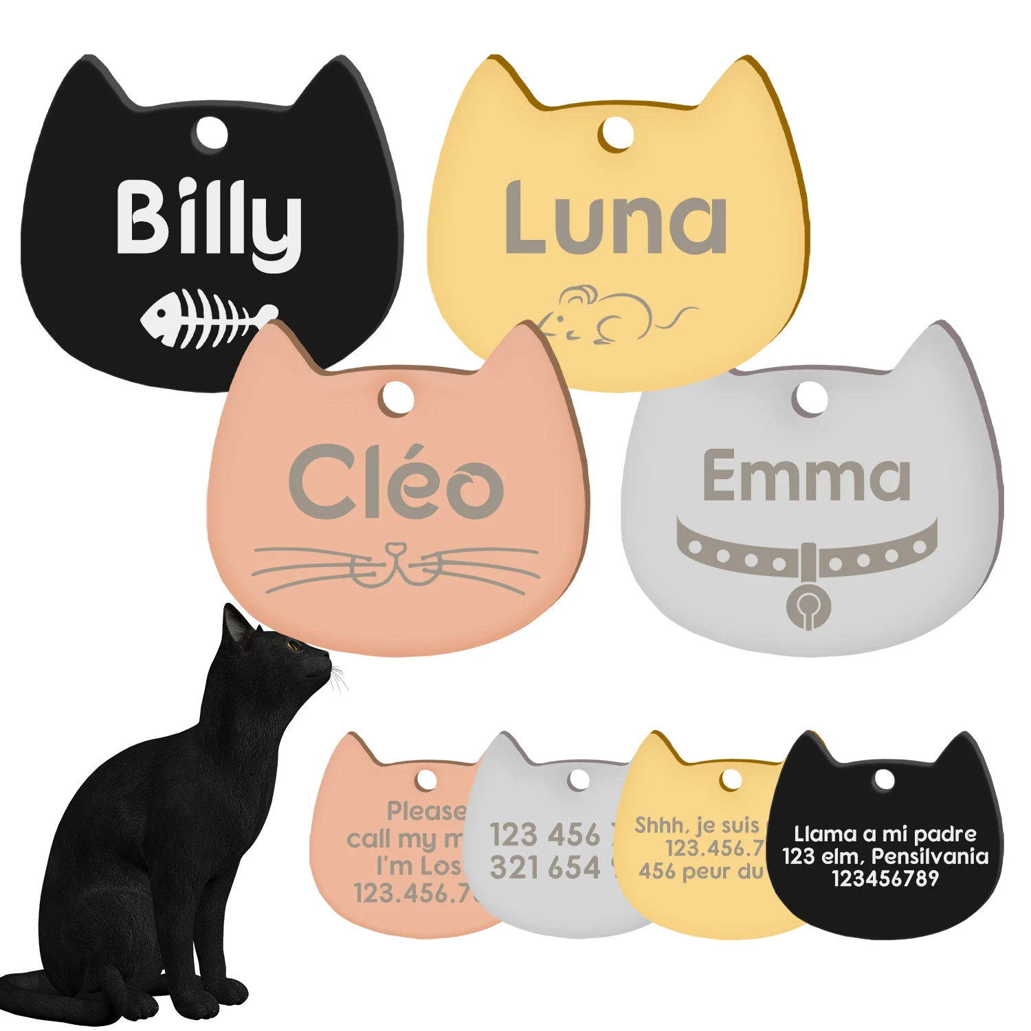 Custom Cat Face Id Dog Tags Name Tags Stainless Steel Plate Decoration ...
