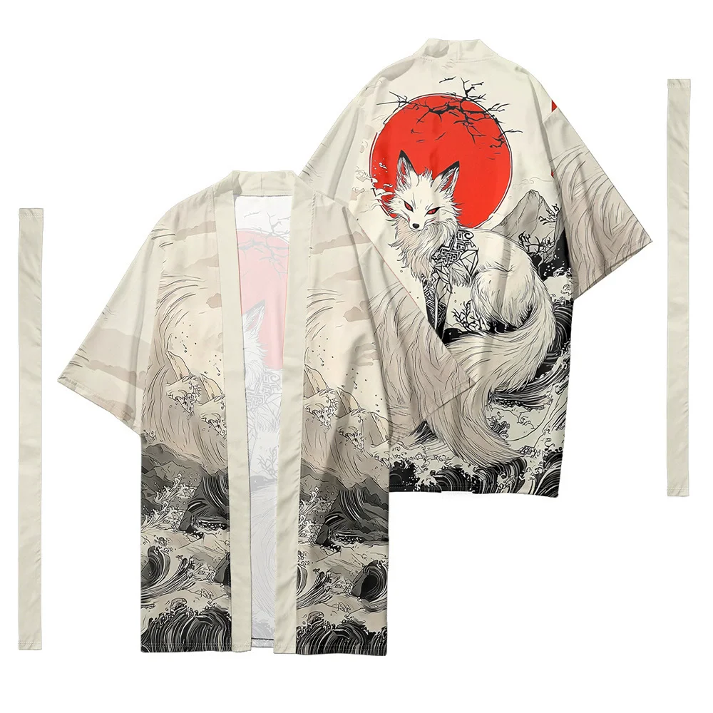 Large Size 5XL 6XL Japanese Long Kimono Cardigan Print Fox Men Women ...