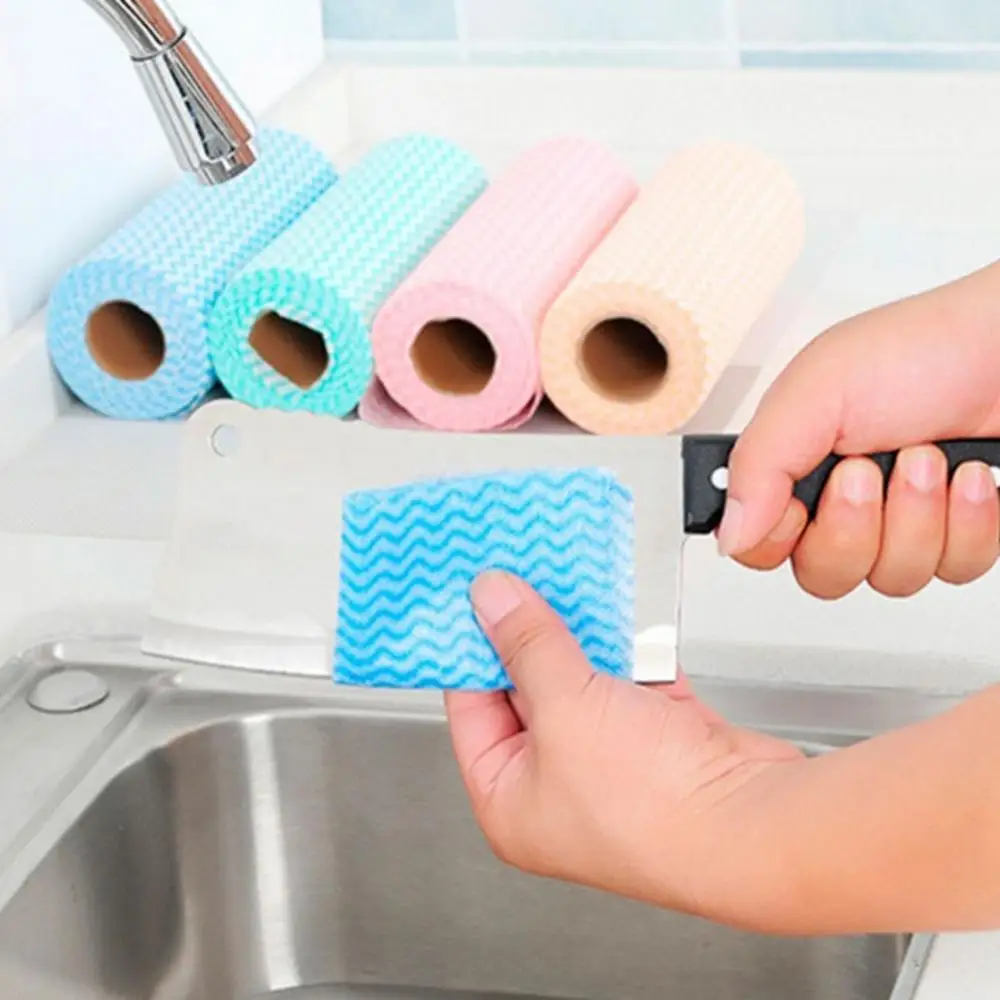 Rag Towels Dishcloth 50Sheets/Roll Disposable Non-woven Fabric Kitchen ...