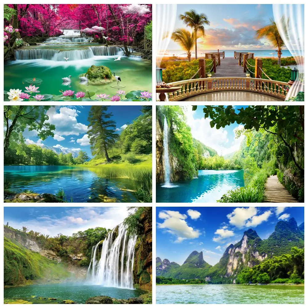 Nature Scenery Waterfall Mountain Water Backdrop Spring Landscape ...