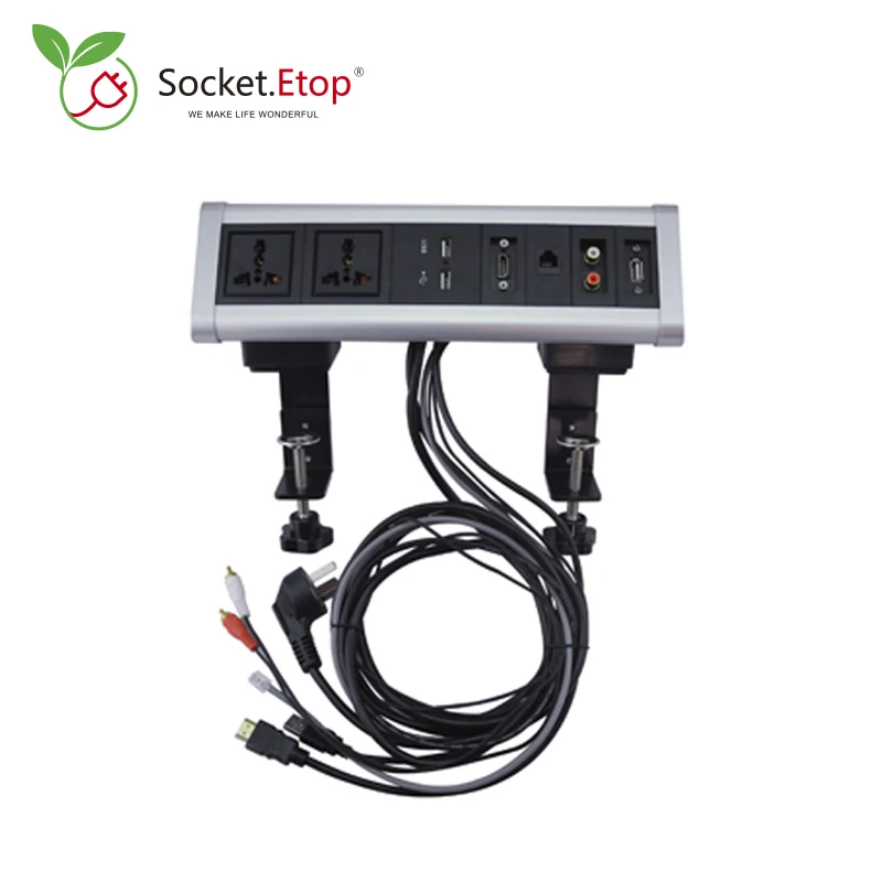 Triangle Movable Desktop Screw Clamp Electric Socket 2 Universal Plugs ...