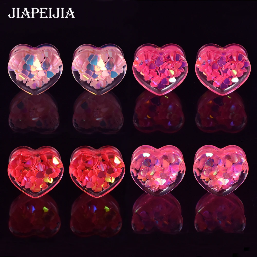 8-30mm Pink Heart-shaped Acrylic Ear Tunnels Plug and Gauges Ear ...