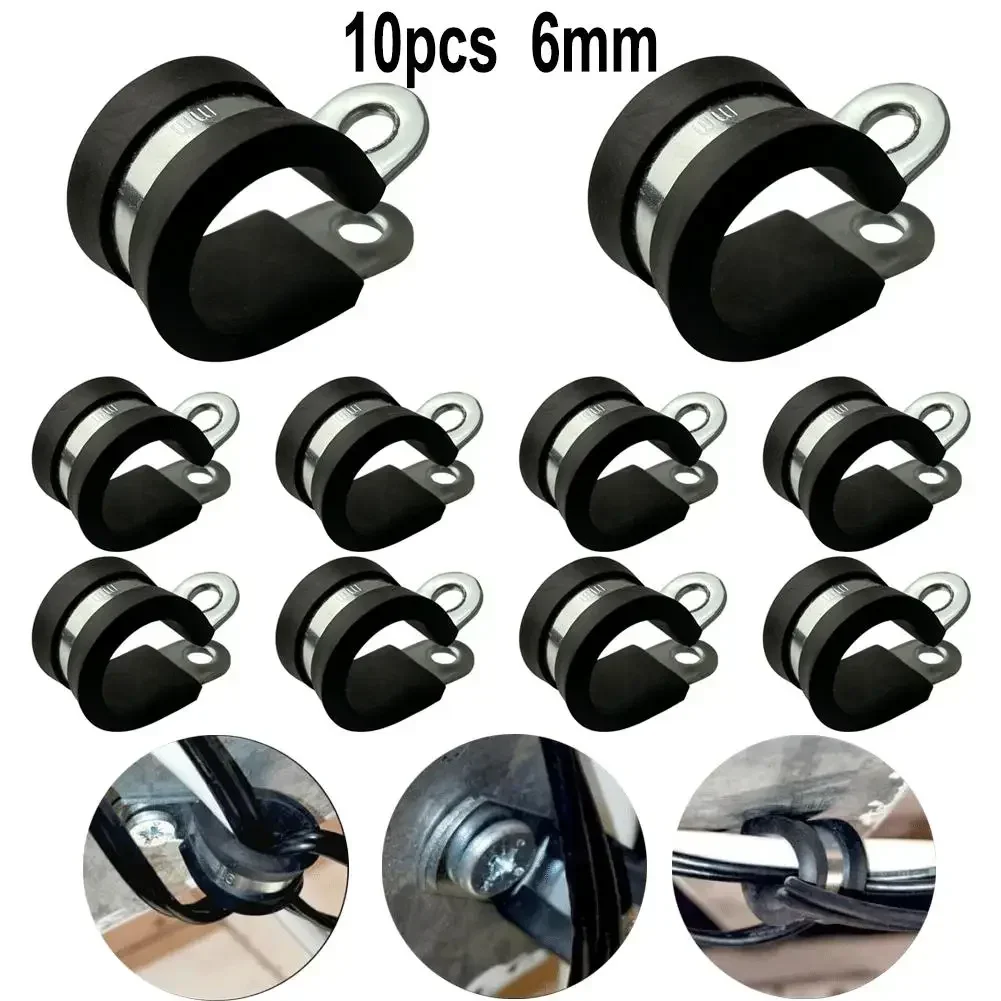 10pcs Rubber Lined P Clips Cable Mounting Hose Pipe Clamp Fixing Pipes ...
